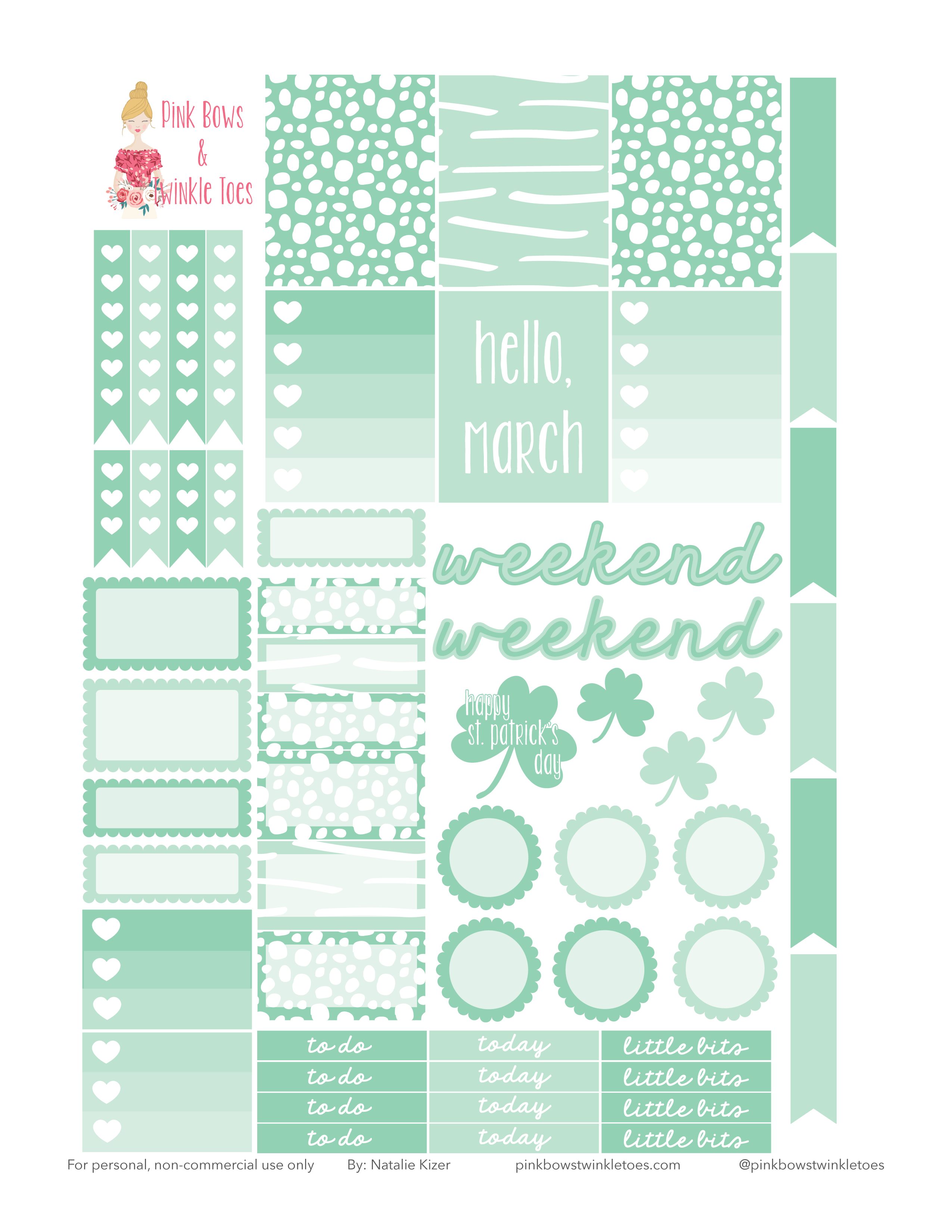 March Functional Planner Stickers: Free Printable - Pink Bows & Twinkle ...